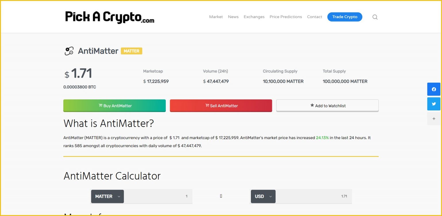AntiMatter (MATTER) Price Prediction 2021, 2022 + | Future MATTER